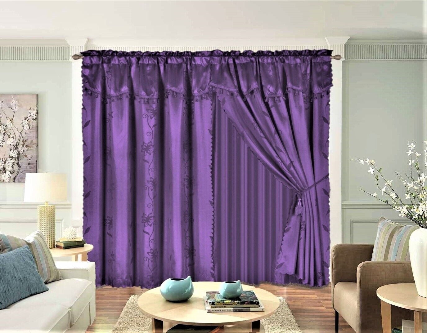 NADA Purple color 8 piece complete set window curtain panels, matching ...