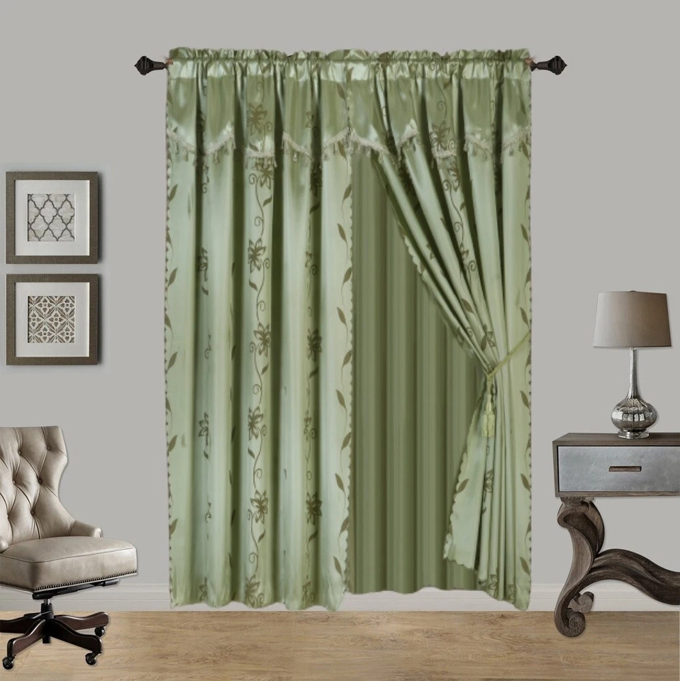 NADA Sage green color 8 piece complete set window curtain panels ...
