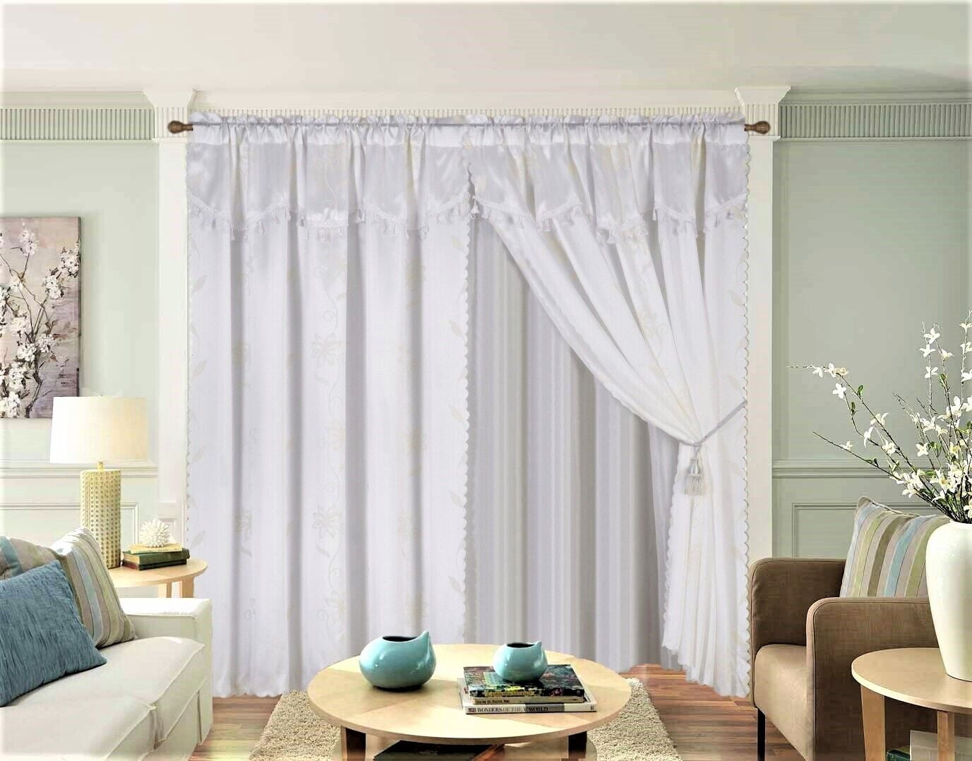 NADA White color 8 piece complete set window curtain panels, matching ...