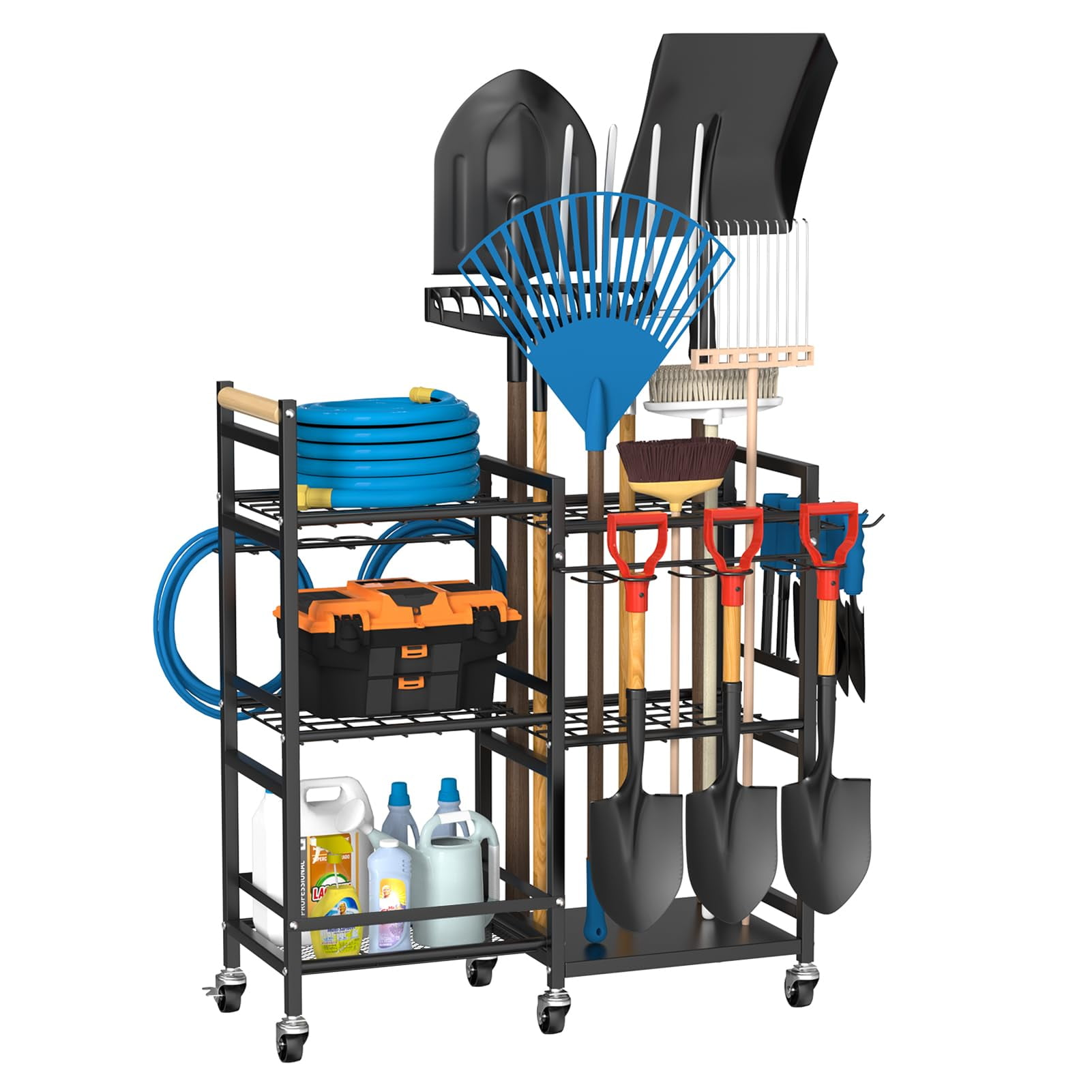 NADAMOO Garden Tool Organizer with Rolling Wheel, 3-tier Metal Shelf ...