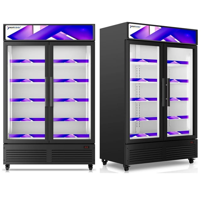 NAFCOOL 44 Cu ft Commercial Beverage Cooler, Double Glass Door Display ...