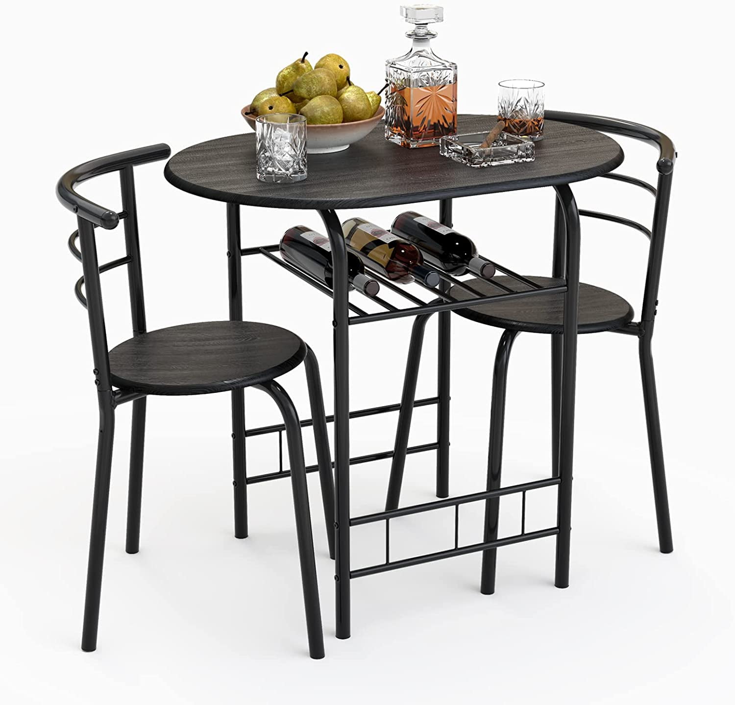 NAFORT 3-Piece Round Dining Table Set for 2, Compact Table & Chairs Set ...