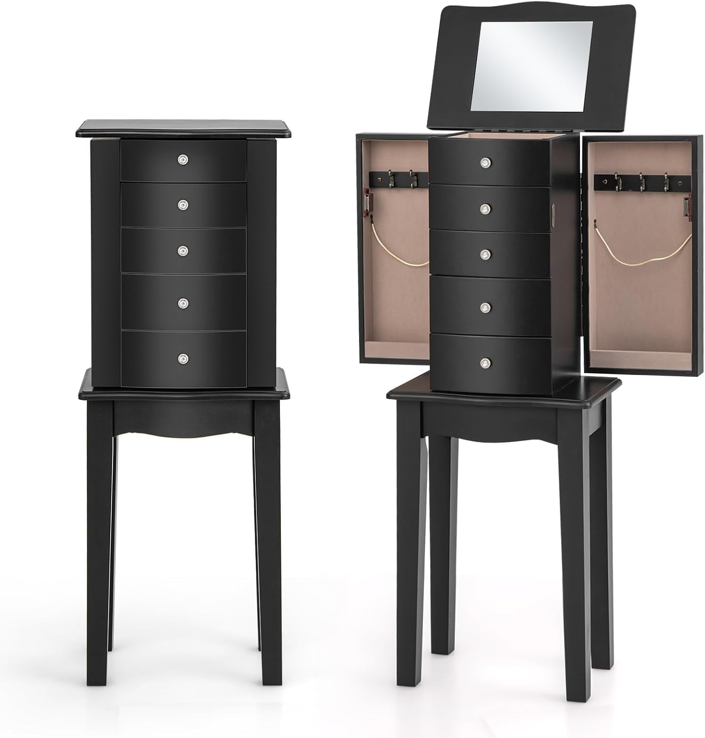 NAFORT Freestanding Jewelry Armoire with Top Flip Vanity Mirror, Modern ...