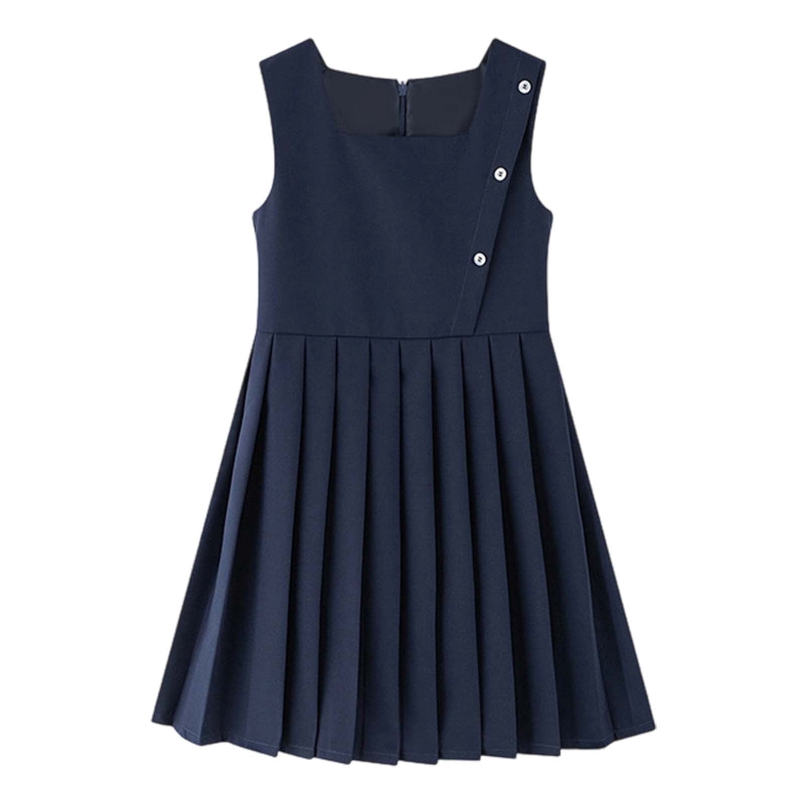 NAFUU Girls Dresses Casual School Uniform Dress A-Line Sleeveless ...