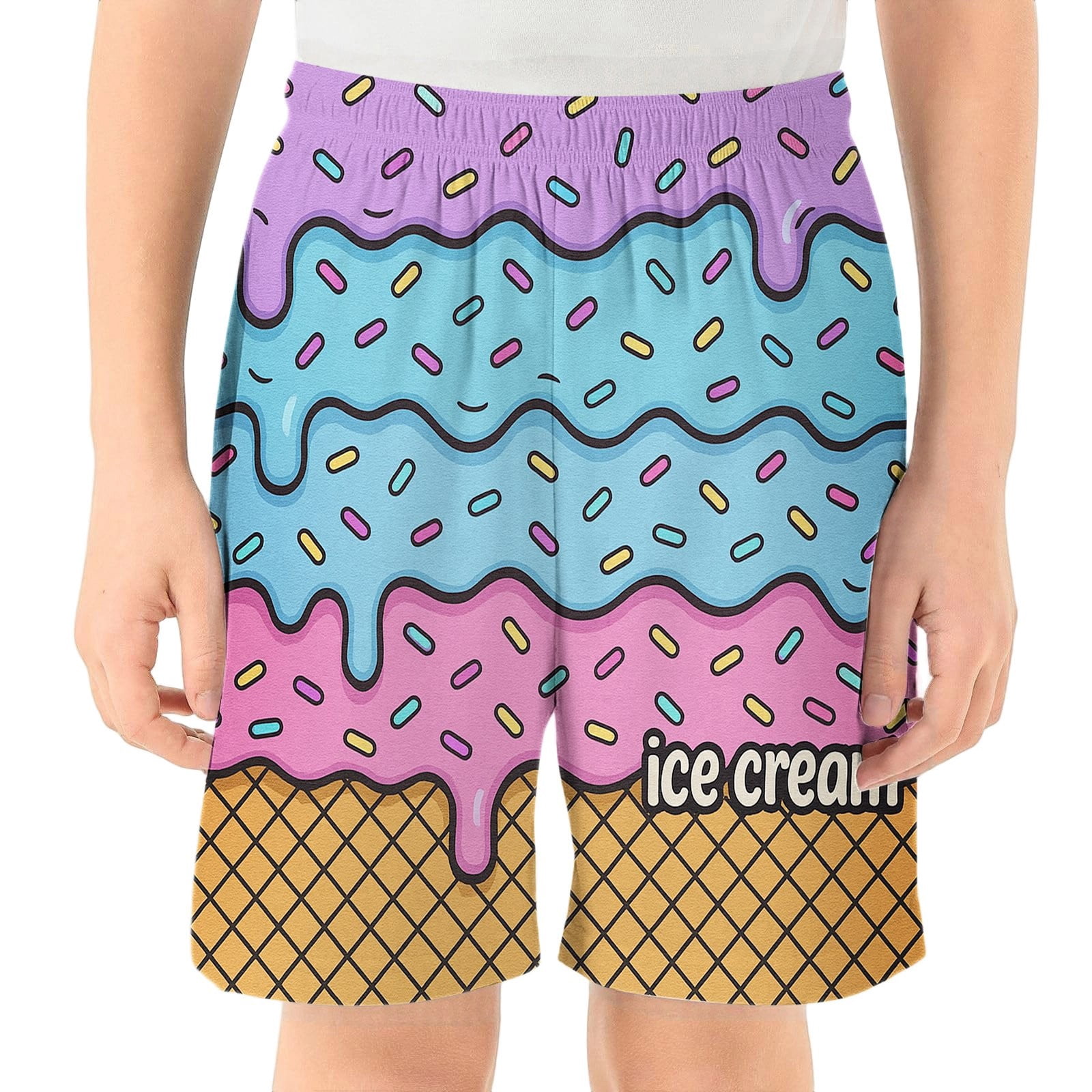 NAFUU Ice Cream Shorts Girls Elastic Waist Casual Shorts Soft Athletic ...