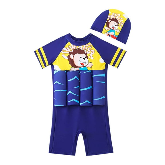 Boys Swimsuit Long Sleeve Cartoon Print One Piece Swimsuits with Cap ...