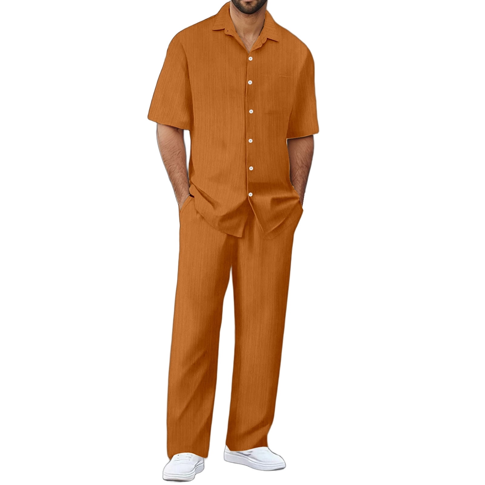 NAFUU Men 2 Piece Beach Outfits Stylish Solid Color Short Sleeve Casual ...