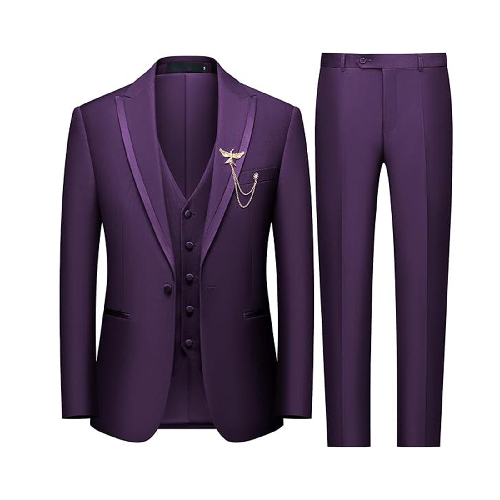 NAFUU Men's 3 Piece Slim Fit Suit Set Mens Wedding Suit Party Solid One ...