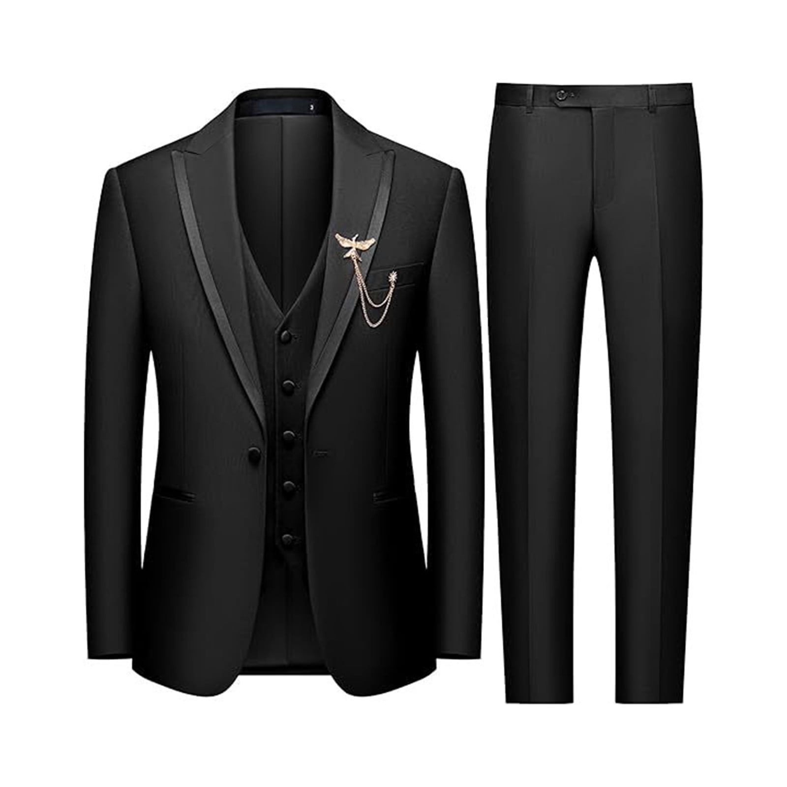 NAFUU Men's 3 Piece Slim Fit Suit Set Mens Wedding Suit Party Solid One ...