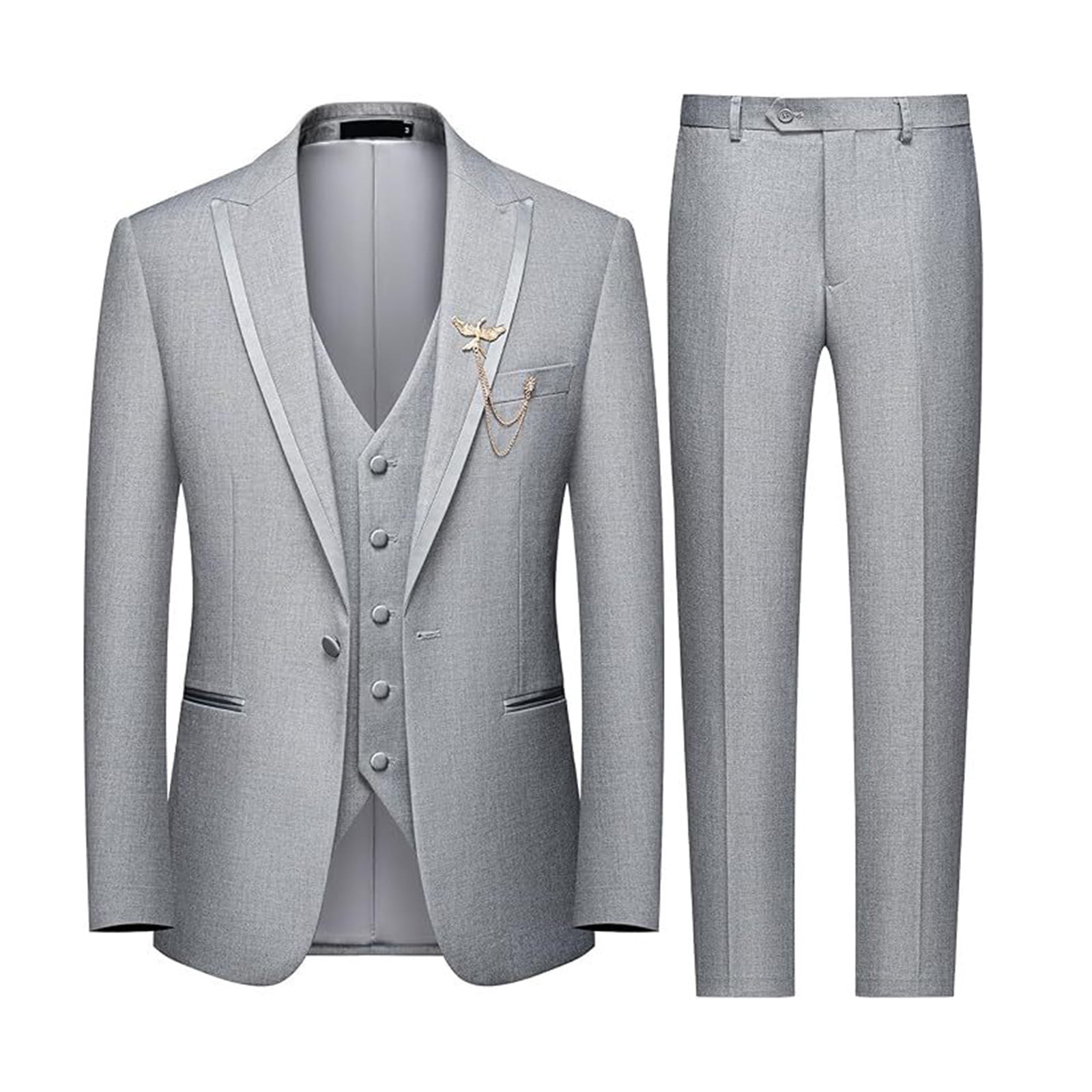 NAFUU Men's 3 Piece Slim Fit Suit Set Mens Wedding Suit Party Solid One ...