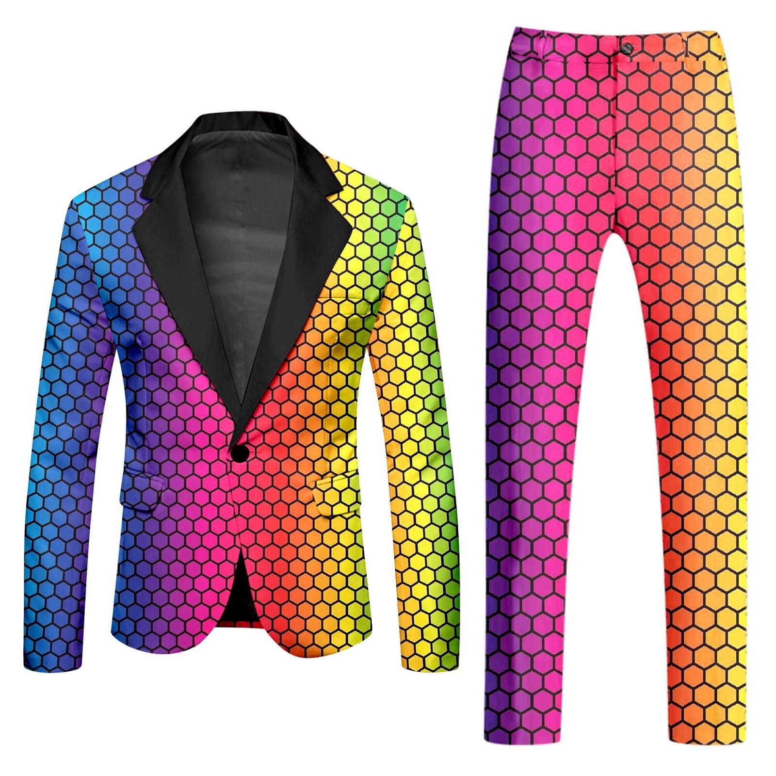 NAFUU Men's Suits Mens Rainbow Suits Slim Fit Blazer Jacket And Pants Set Tie-Dye Printed Sports ...