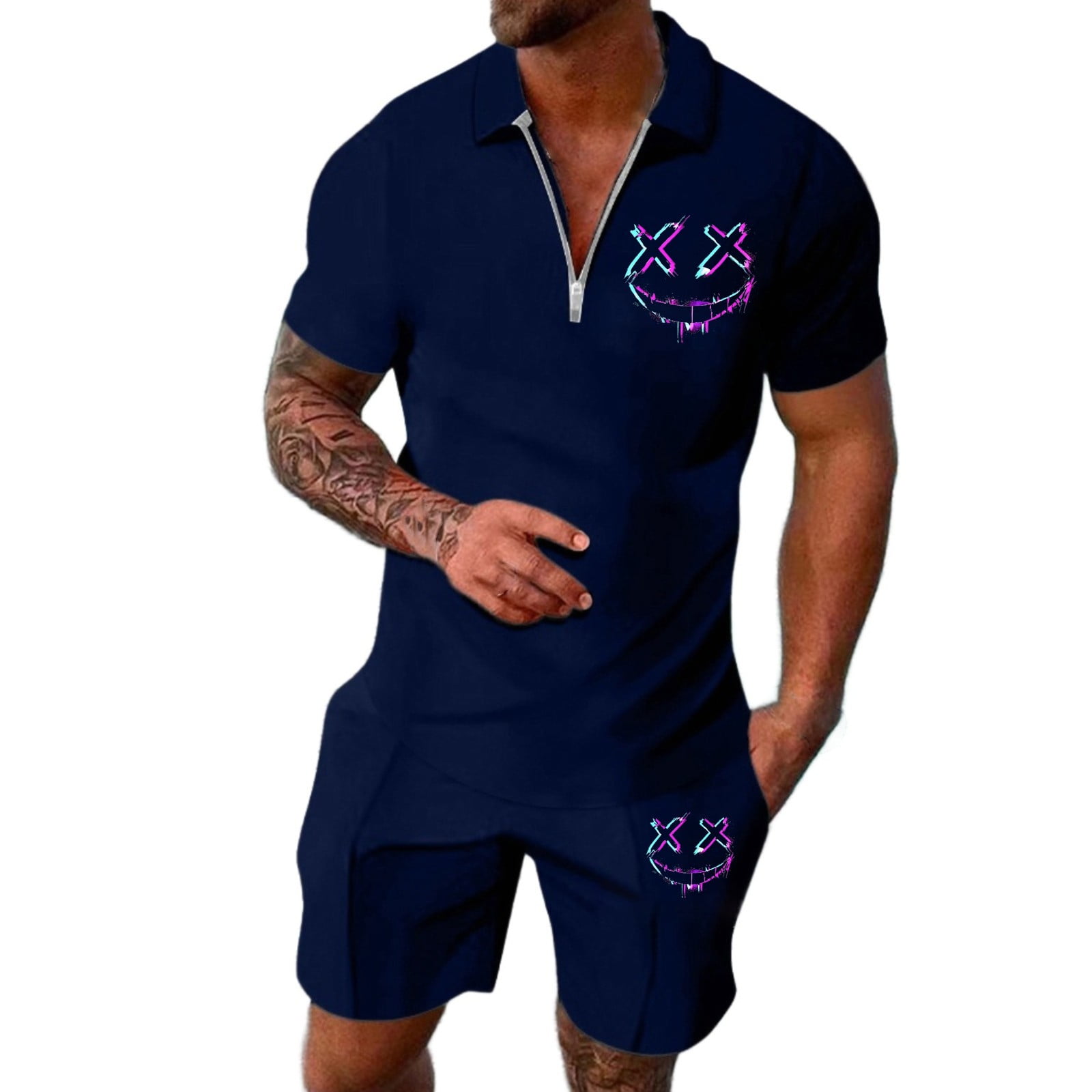 NAFUU Mens 2 Piece Tracksuit Men's Suits Casual Short Sleeve V Neck ...