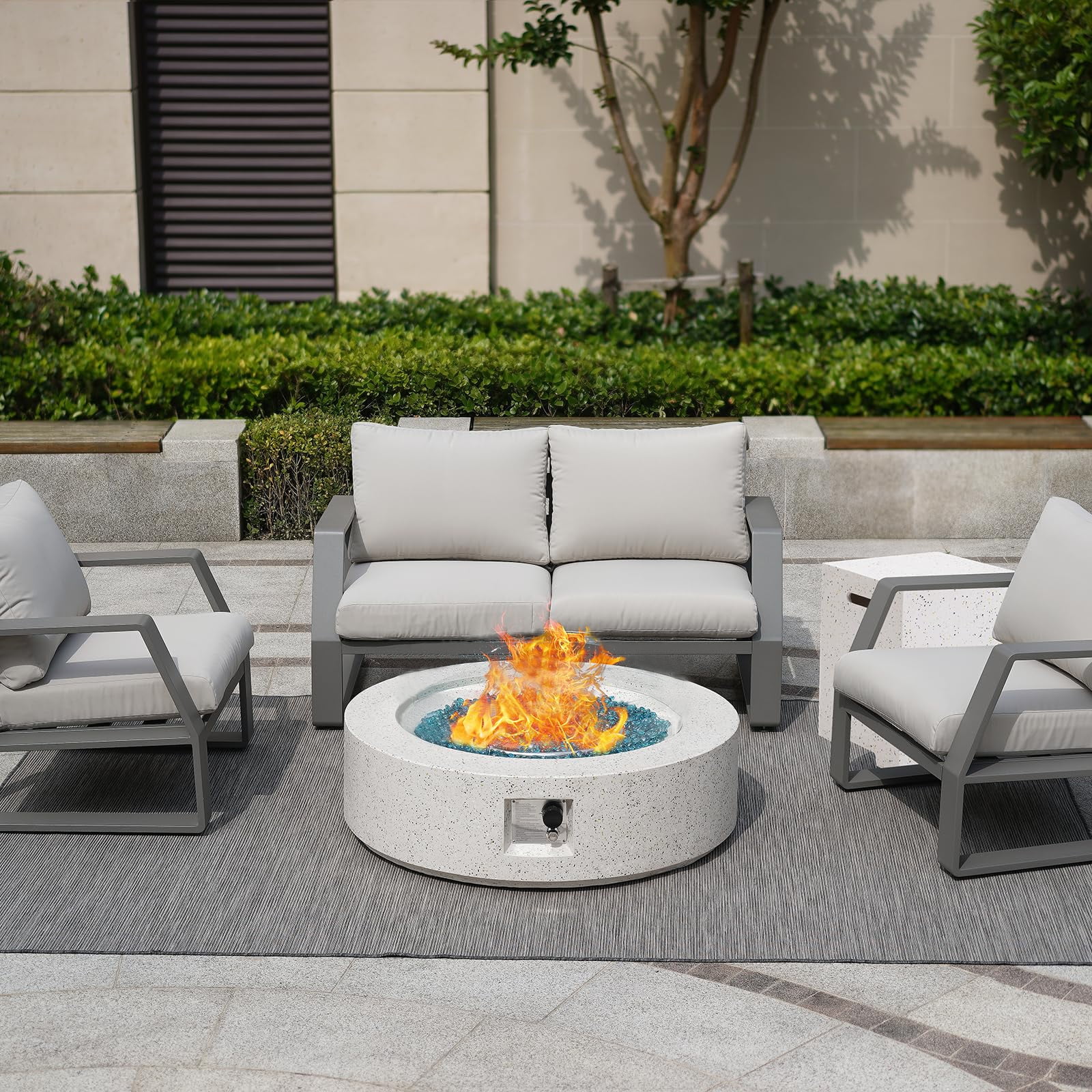2-Piece Propane Fire Pit Table Set w Tank Table, 41-Inch Outdoor Gas ...