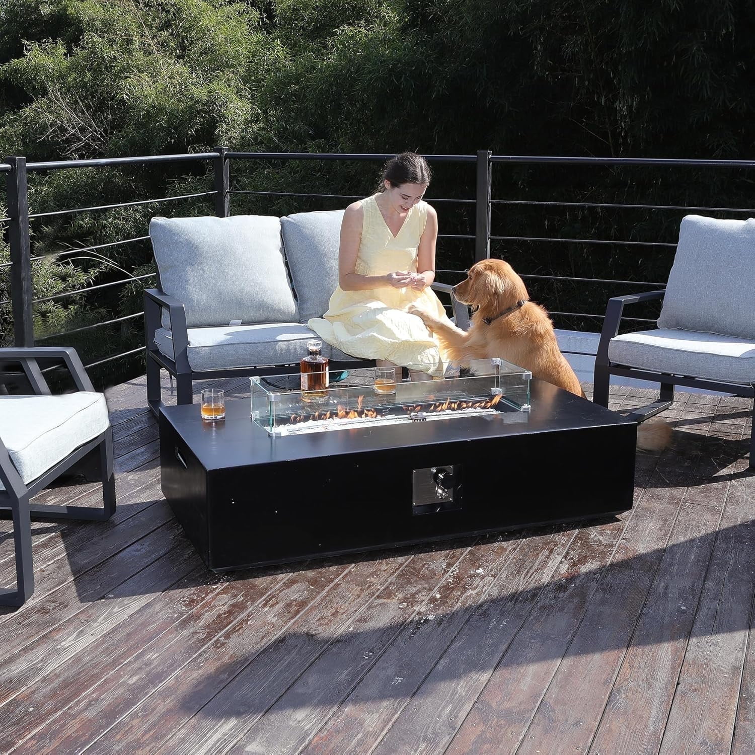 56'' Patio Terrazzo Fire Pit Table,50,000 BTU Outdoor Rectangle Fire ...