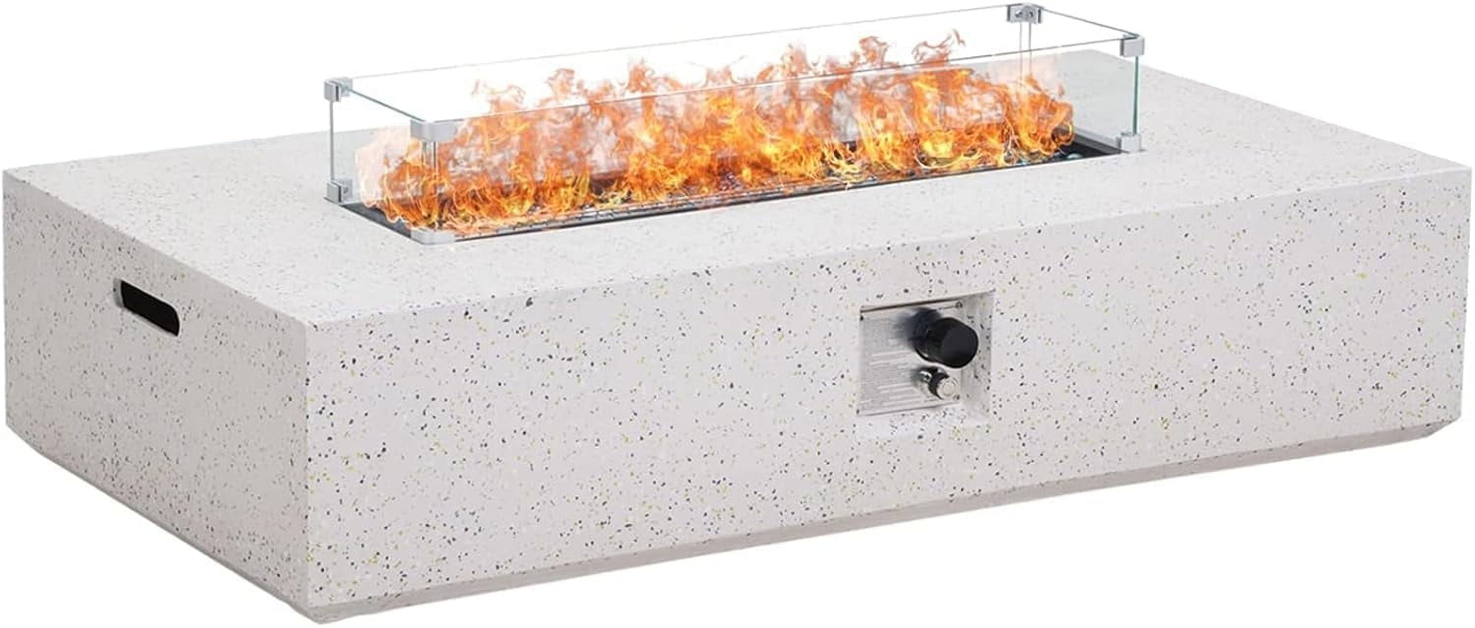 NAGA BAHNA 2-Piece Propane Fire Pit Table Set w Glass Wind Guard, 56 ...