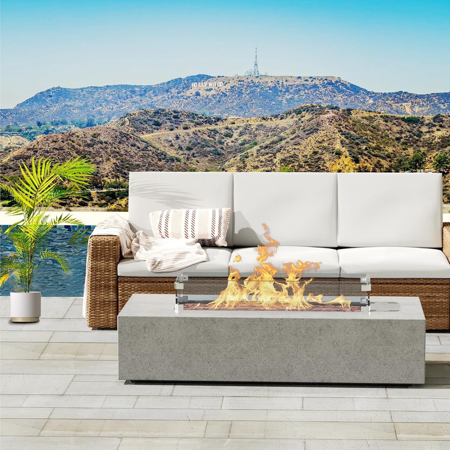 NAGA BAHNA 56'' Patio Terrazzo Fire Pit Table 50,000 BTU,Rectangle ...