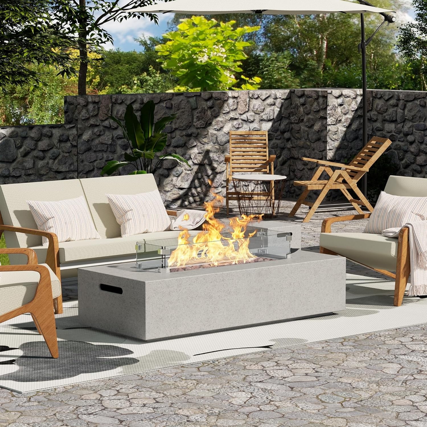 NAGA BAHNA 56'' Patio Terrazzo Fire Pit Table 50,000 BTU,Rectangle ...