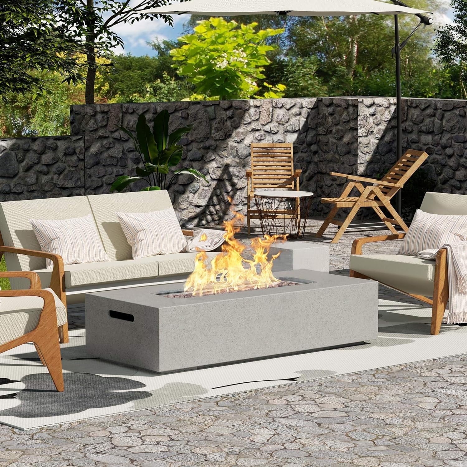 56'' Patio Terrazzo Fire Pit Table 50,000 BTU,Rectangle Propane Gas ...