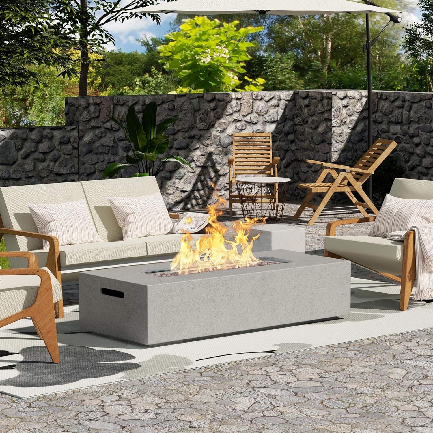 NAGA BAHNA 56'' Patio Terrazzo Fire Pit Table 50,000 BTU,Rectangle ...