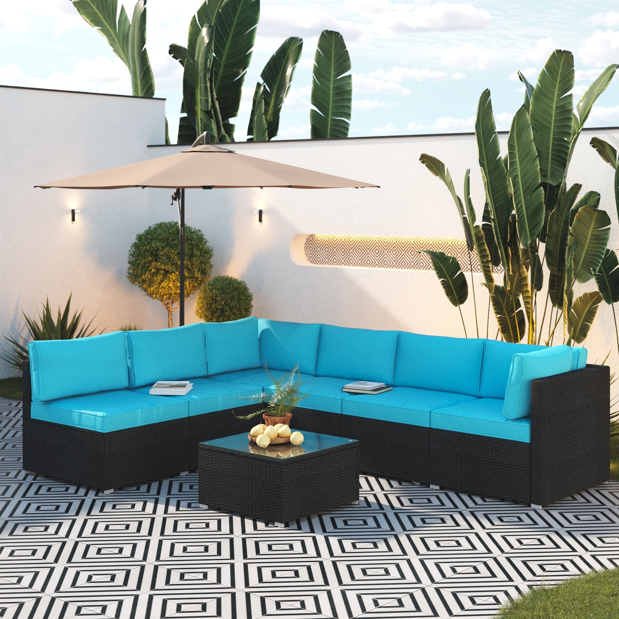 NAGA BAHNA 7 Pieces Patio Furniture Set,Outdoor Sectional Sofa with ...