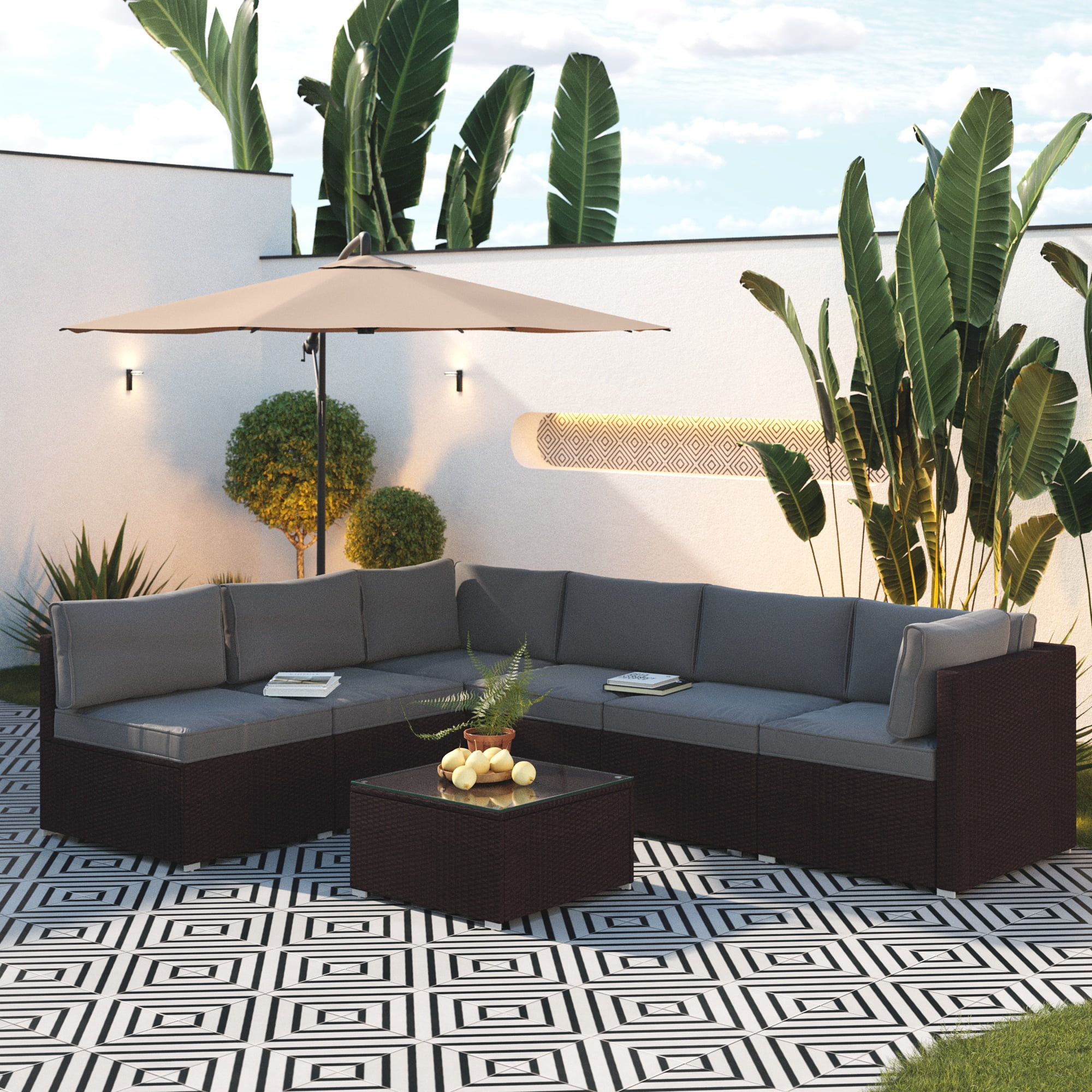 NAGA BAHNA 7 Pieces Patio Furniture Set,Outdoor Sectional Sofa with ...