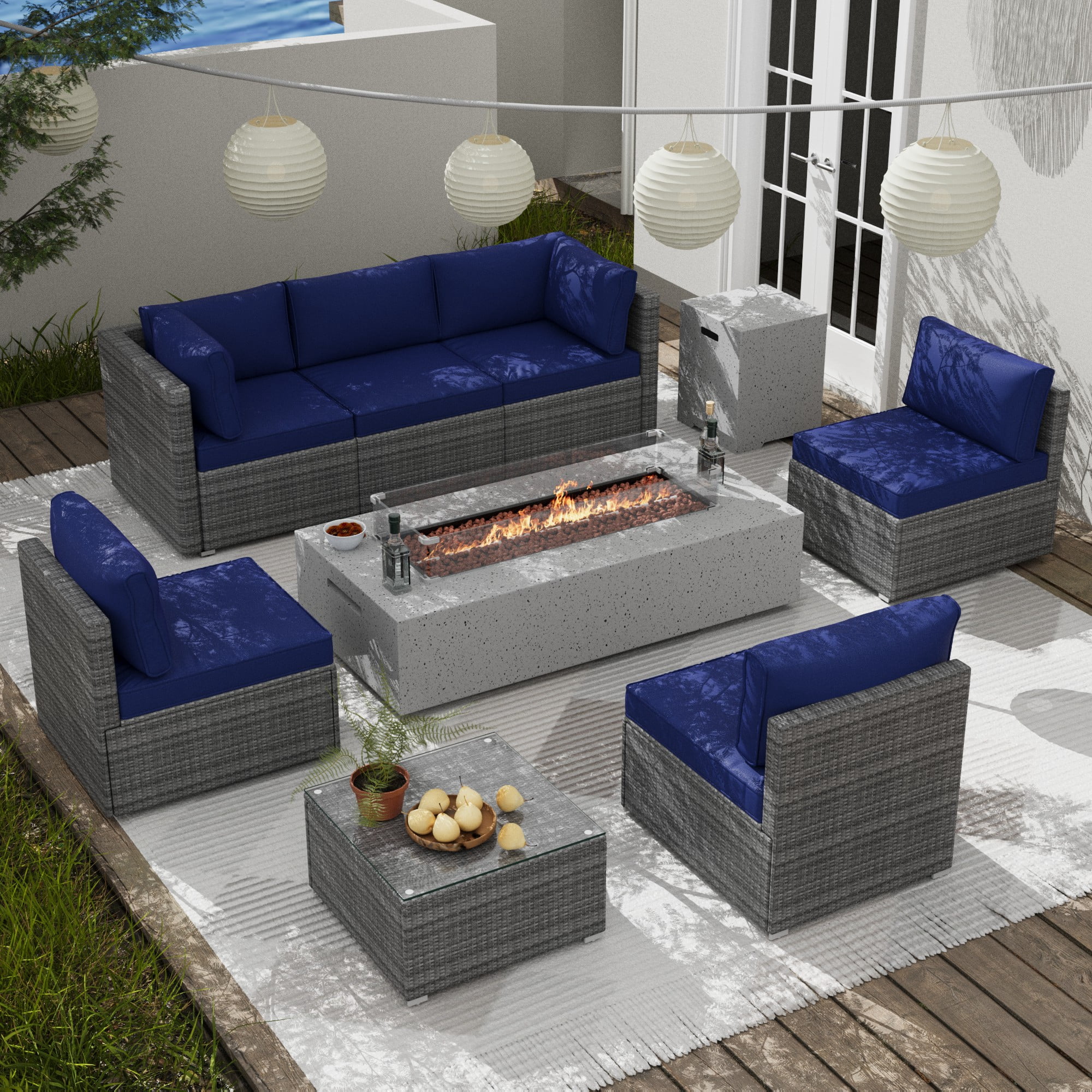 NAGA BAHNA 9PCS Outdoor Steel Conversation Set with 56'' Propane ...