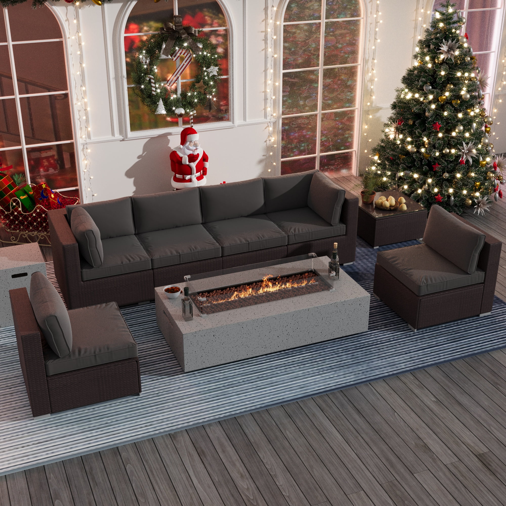 NAGA BAHNA 9PCS Outdoor Steel Conversation Set with 56'' Propane ...