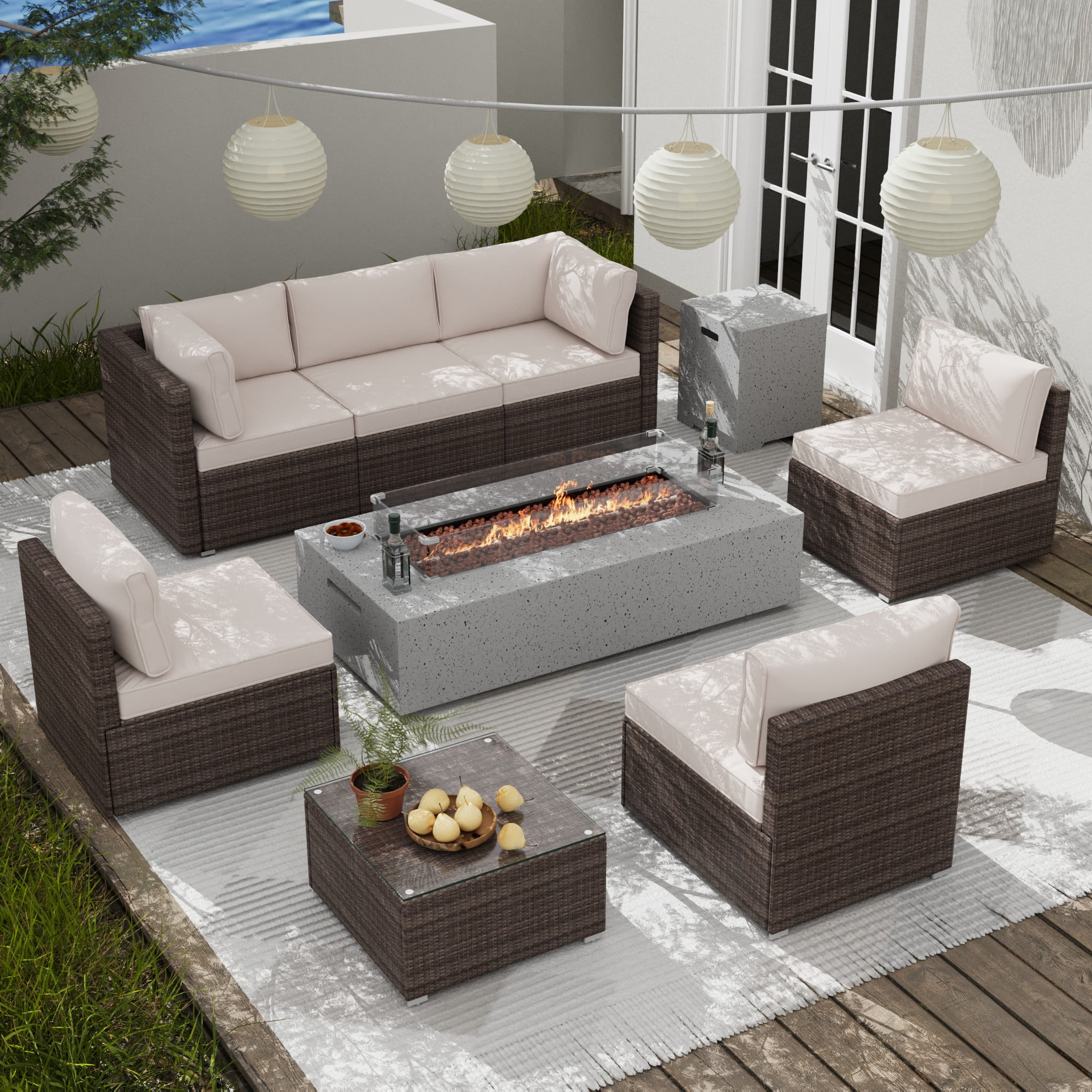 NAGA BAHNA 9PCS Outdoor Steel Conversation Set with 56'' Propane ...
