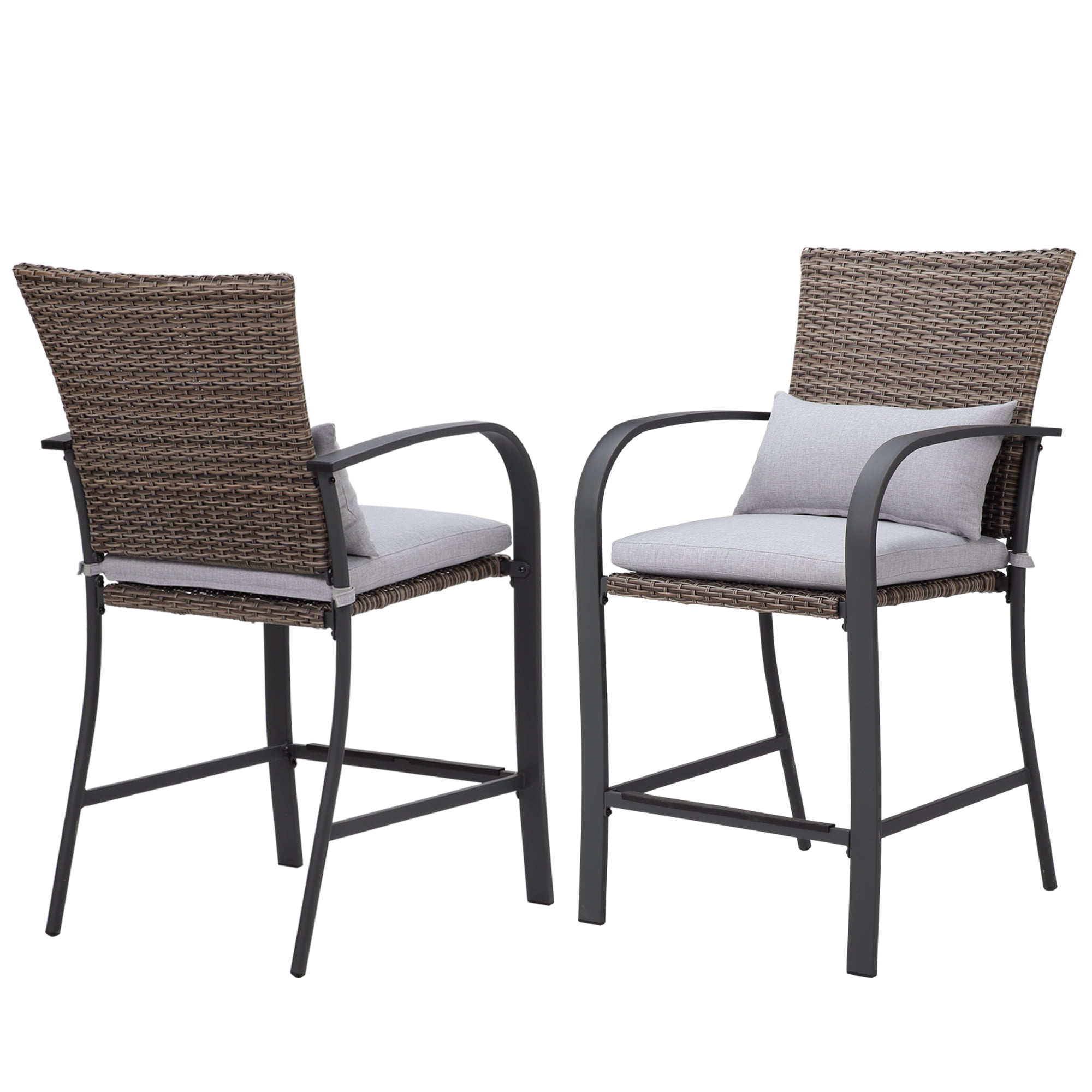 NAGA BAHNA Outdoor Rattan Bar Stools Chair of 2,Patio Wicker Bar Height ...