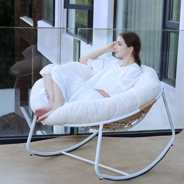 Outsunny Cozy Patio Adirondack Rocker Chair with Cushion, Cream White ...