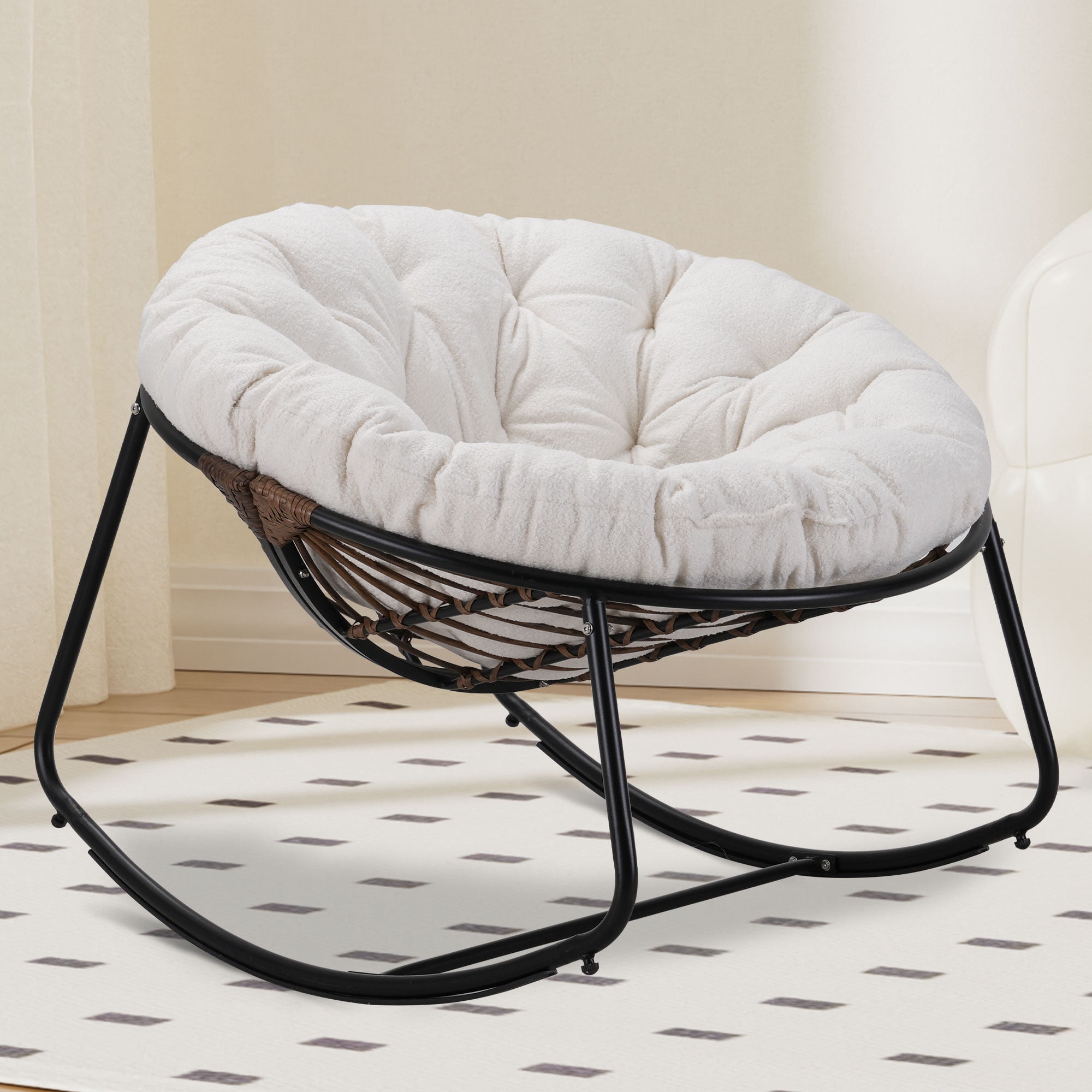 NAGA BAHNA Papasan Rocking Chair, Round Patio Wicker Rocker Chair with ...