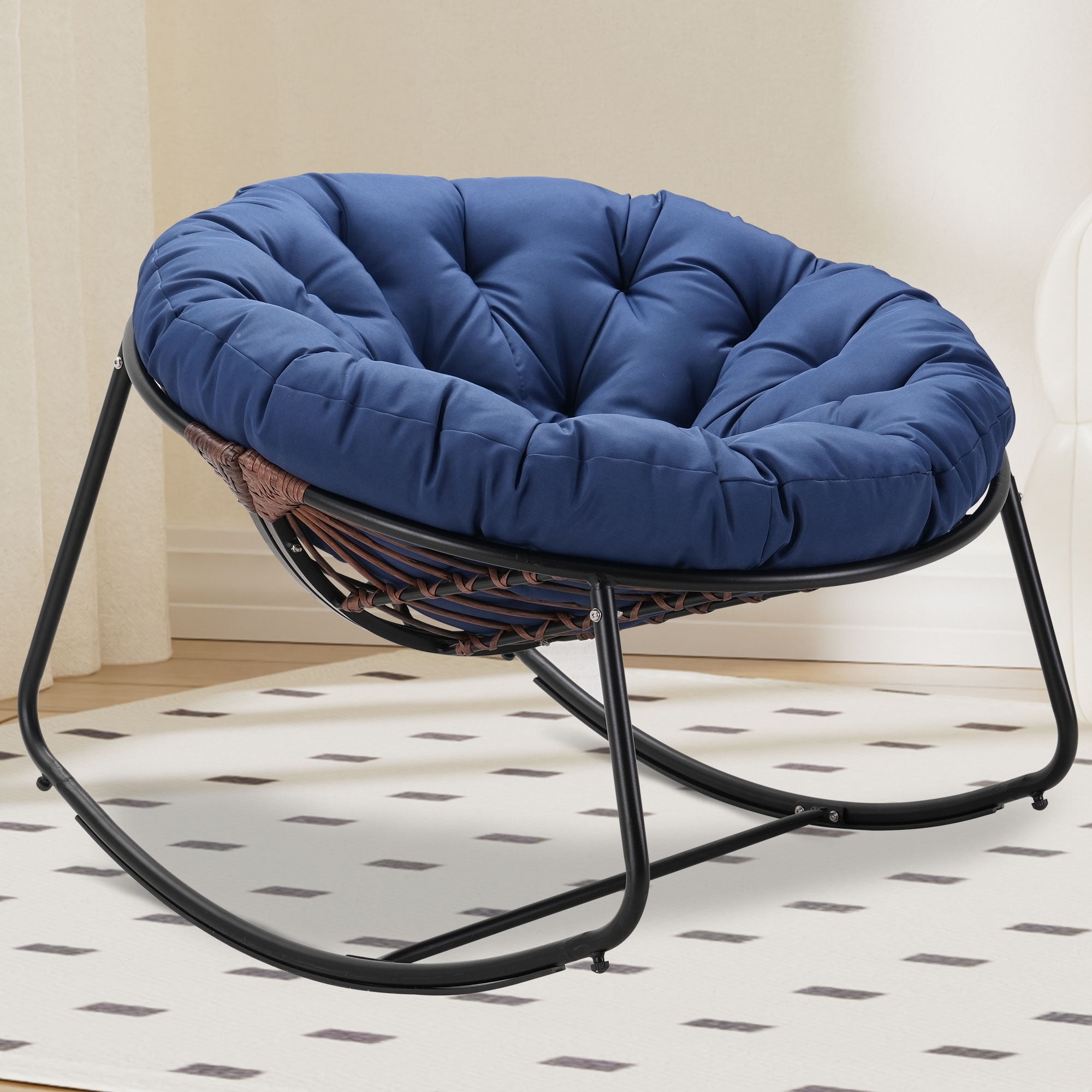 NAGA BAHNA Papasan Rocking Chair, Round Patio Wicker Rocker Chair with ...