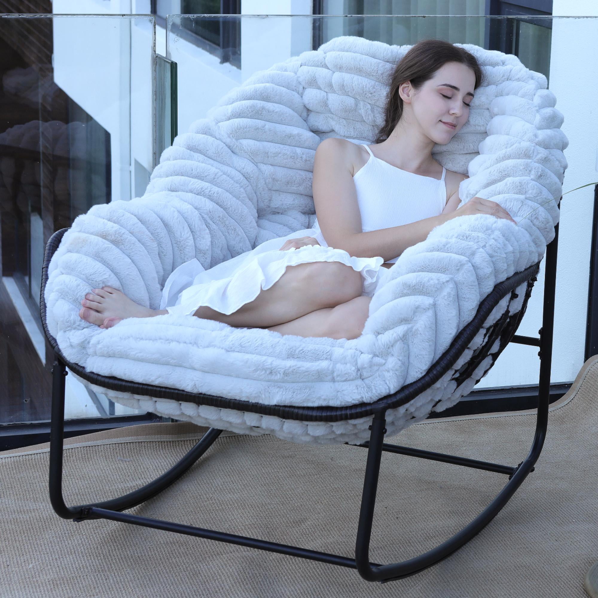 NAGA BAHNA Rattan Rocking Chair, Indoor & Outdoor Oversized Papasan ...