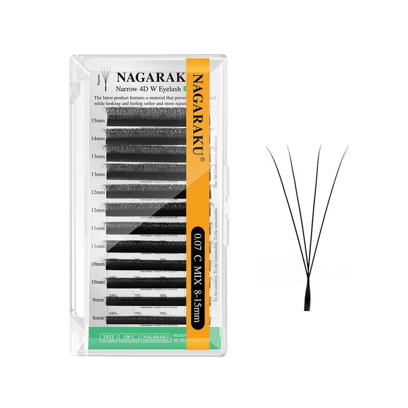 NAGARAKU Premade Fans Narrow 4D W Shape Eyelash Extensions Black 0.07D ...