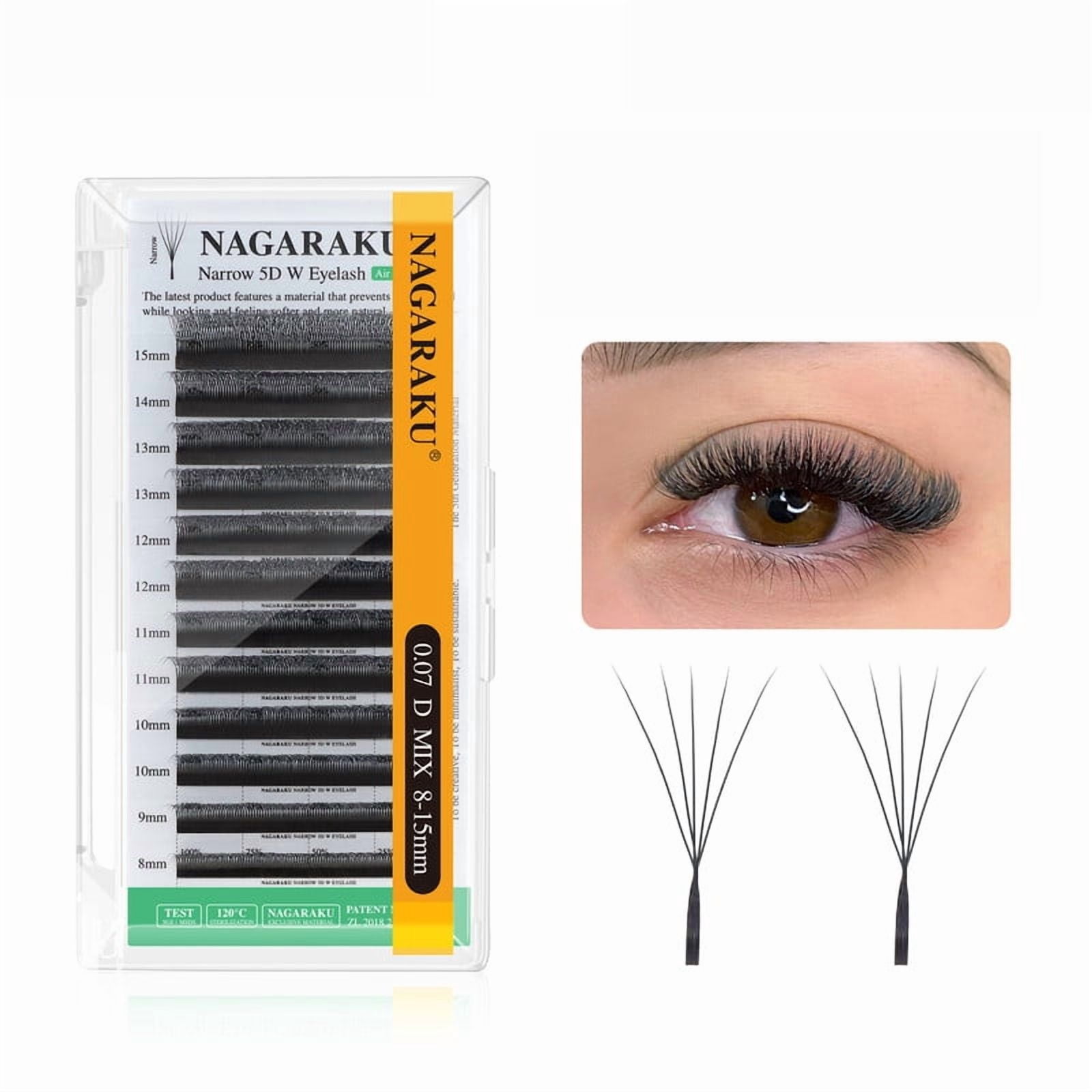 NAGARAKU Premade Fans Narrow 5D W Shape Eyelash Extensions Black 0.07D ...