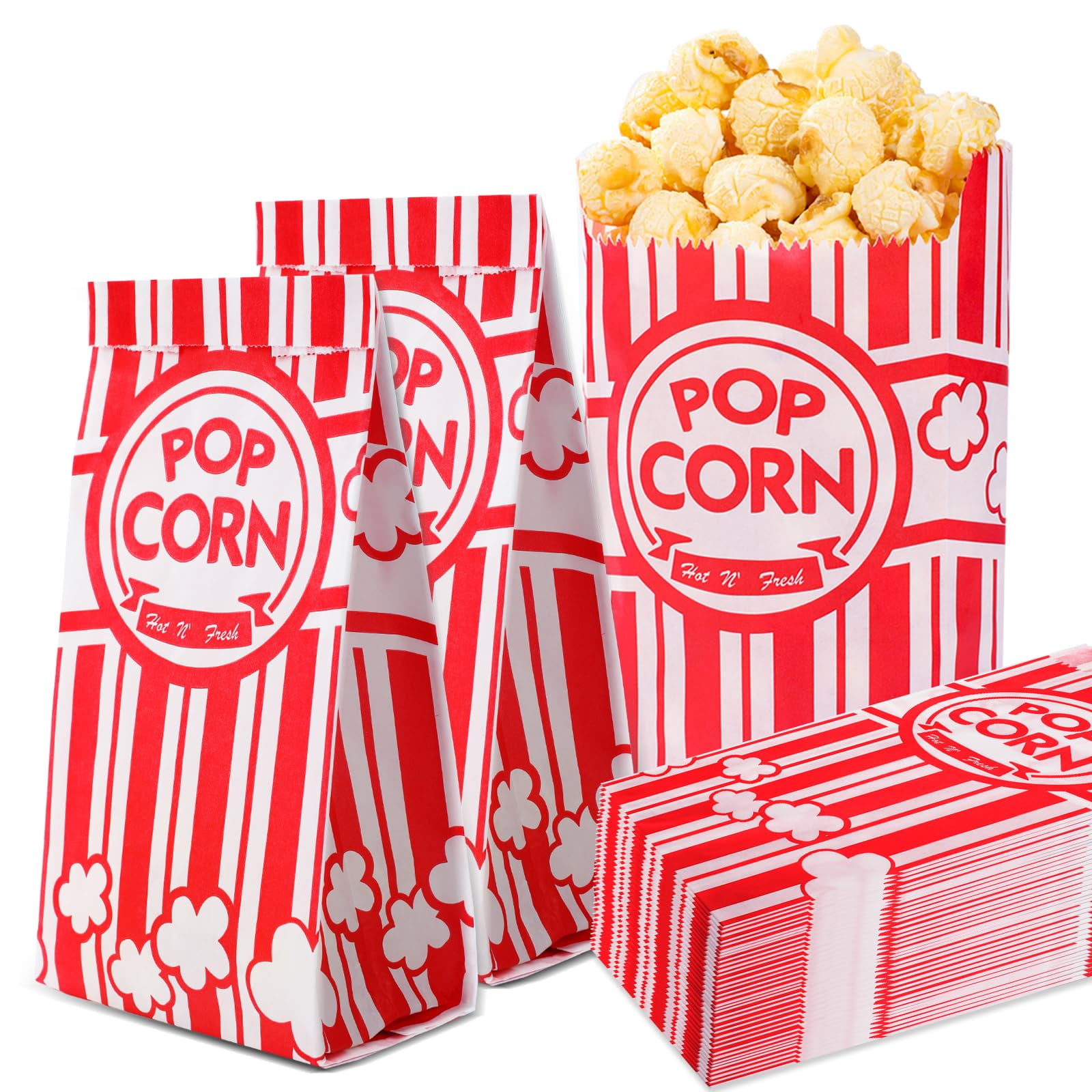 NAISHIER 100 Pieces Paper Popcorn Bags, 1 oz Popcorn Bags Individual ...
