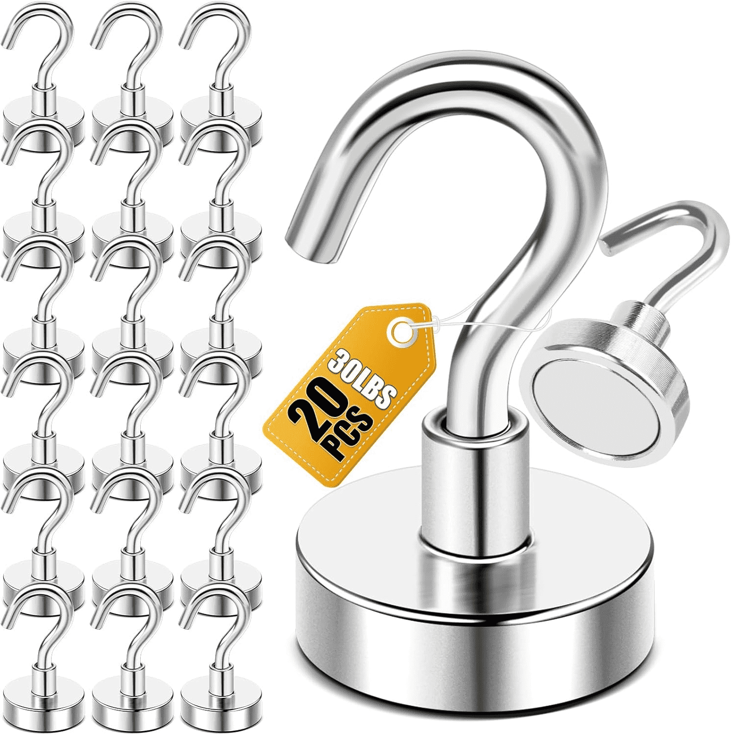 NAISHIER 20 Pack Magnetic Hooks, 25Lbs Heavy Duty, Strong Neodymium ...