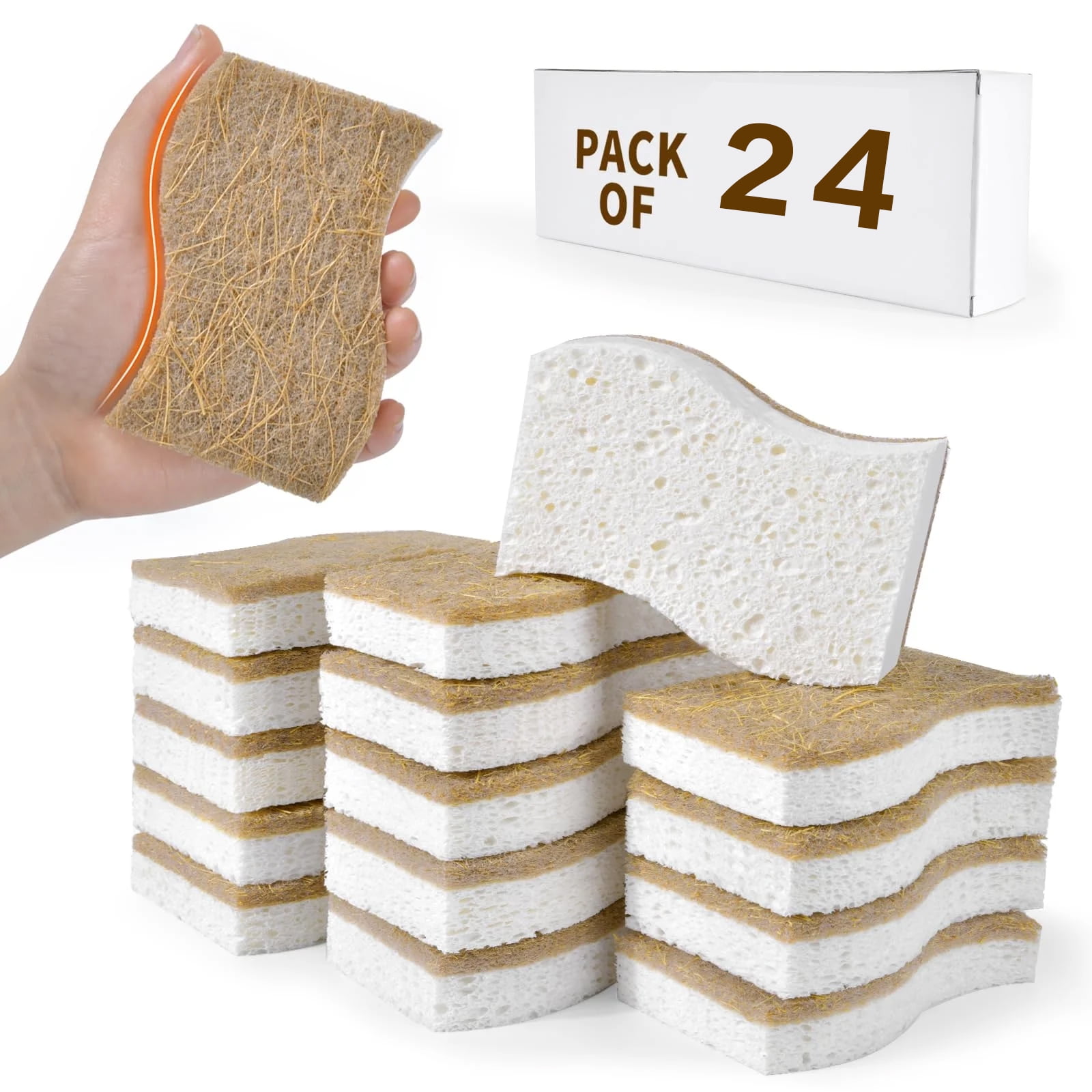 NAISHIER 24 Pack Biodegradable Natural Kitchen Sponge - Compostable ...