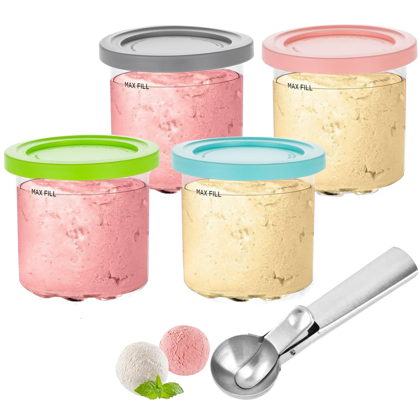 Premium Ice Cream Containers (2 Pack - 1 Quart Each) Perfect Freezer ...