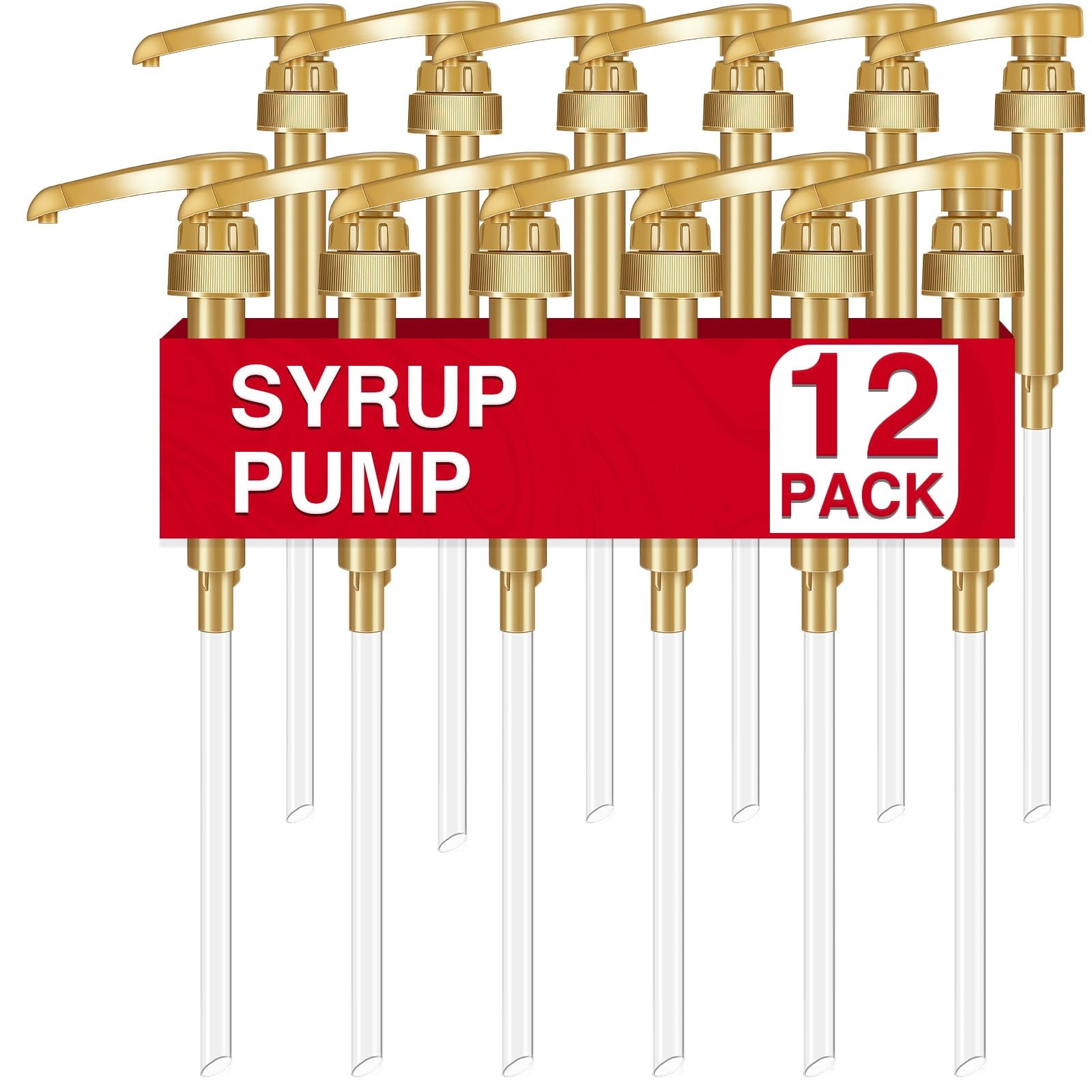 NAISHIER Coffee Syrup Pumps, 12 Pack Gold Syrup Pump, Skinny Syrup Pump ...