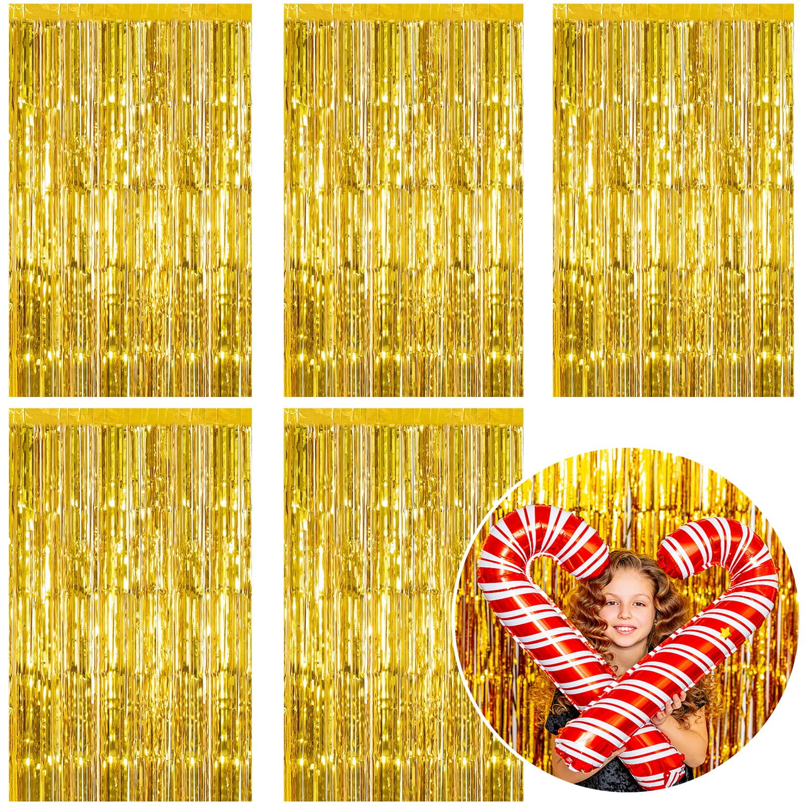 NAISHIER Gold Foil Fringe Backdrop Curtains, Tinsel Streamers, Fringe ...