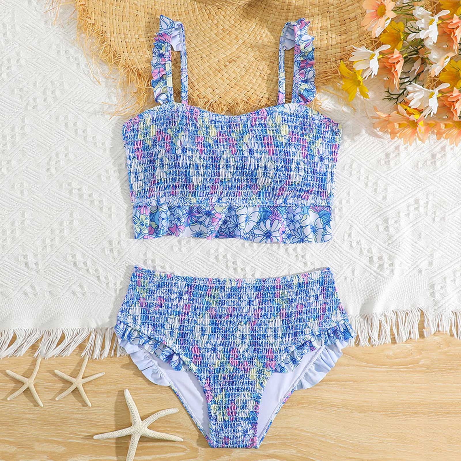 NAISIBABY Big Girls Swimsuit 2-Piece, Ruffled Sleeveless Tops with ...