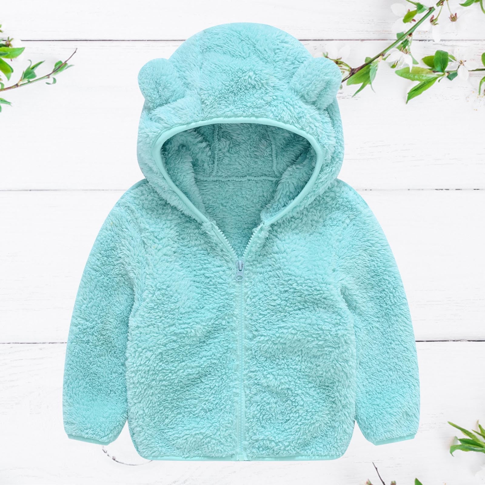 NAISIBABY Boys Girls Jacket, Zipper Cute Hooded Solid Casual Keep Warm Coat Light Blue 6-12 ...