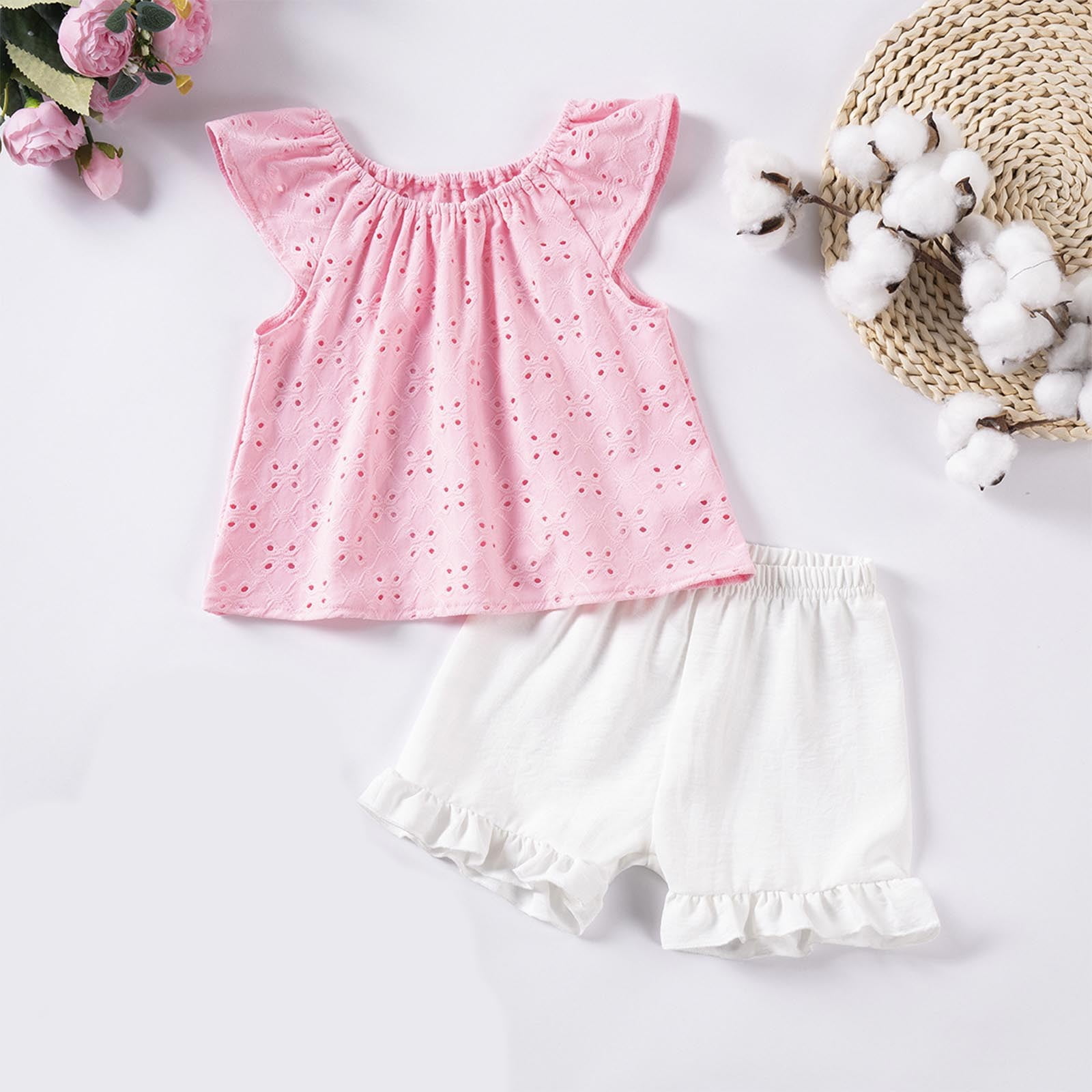 NAISIBABY Girl's Outfits 2-Piece, Hollow-Up Pleated Tops and Ruffles ...
