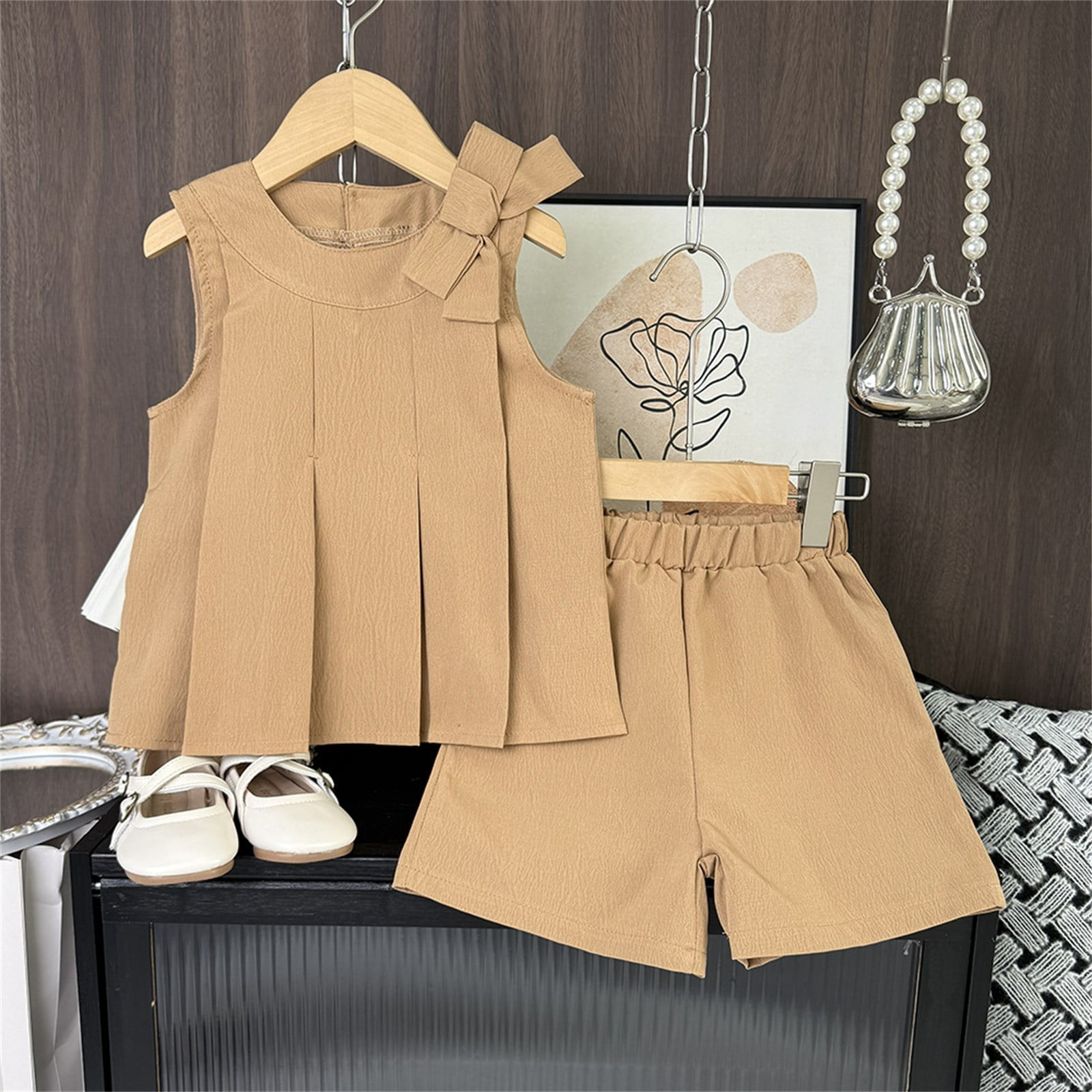 NAISIBABY Girl's Outfits 2-Piece, Sleeveless Pleated Bowknot Tops ...