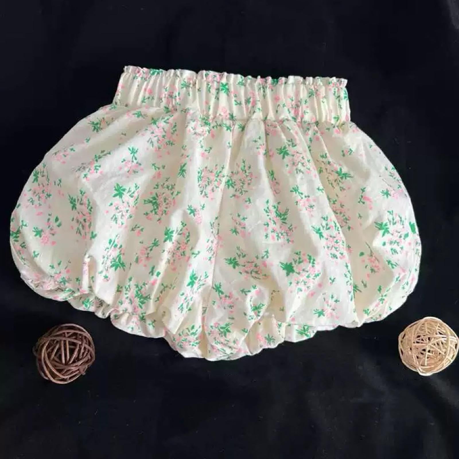 NAISIBABY Girls Bubble Shorts, Floral Elastic Waist Cute Summer Pleated ...