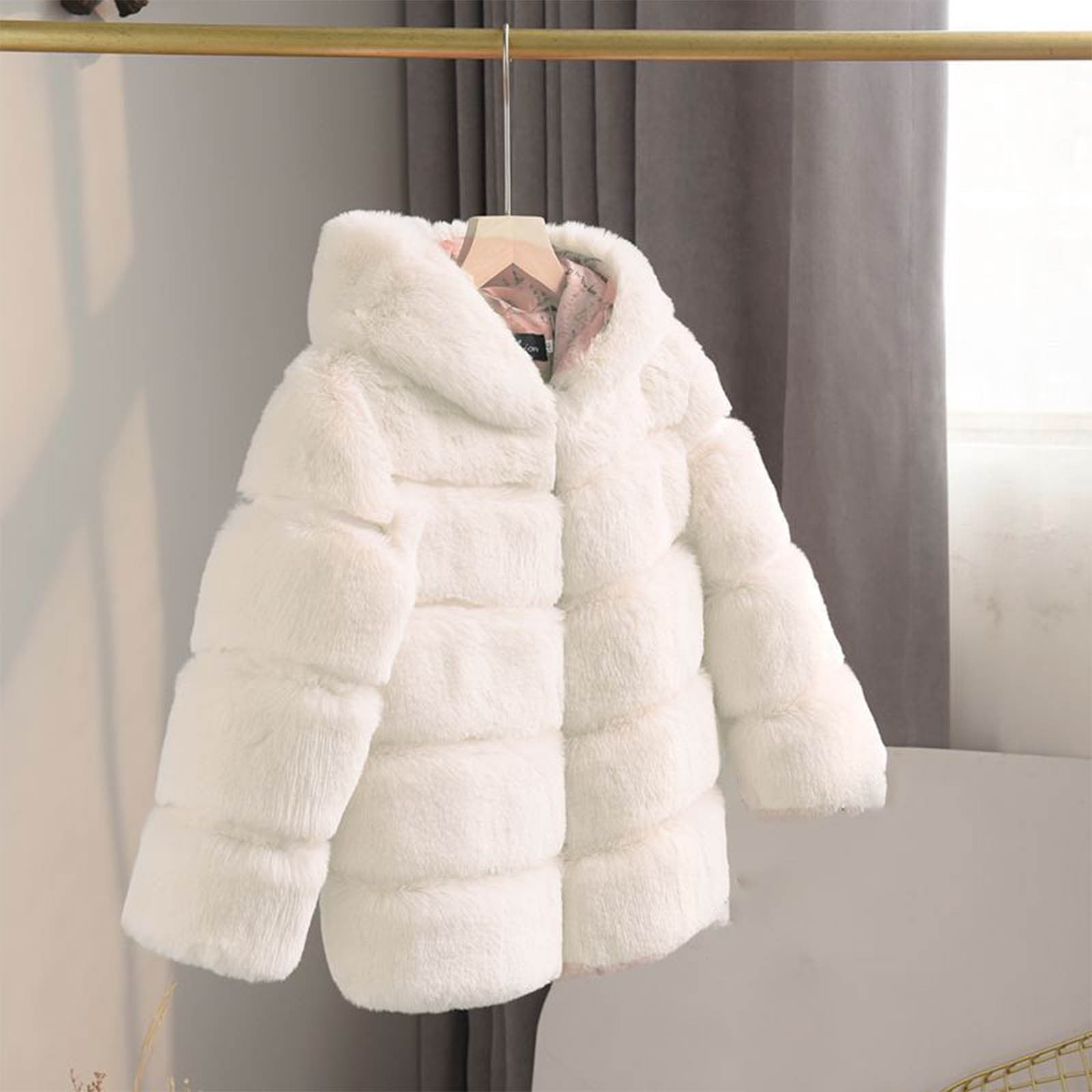 NAISIBABY Girls Faux Fur Coat, Thicken Warm Hooded Long Sleeve Winter ...