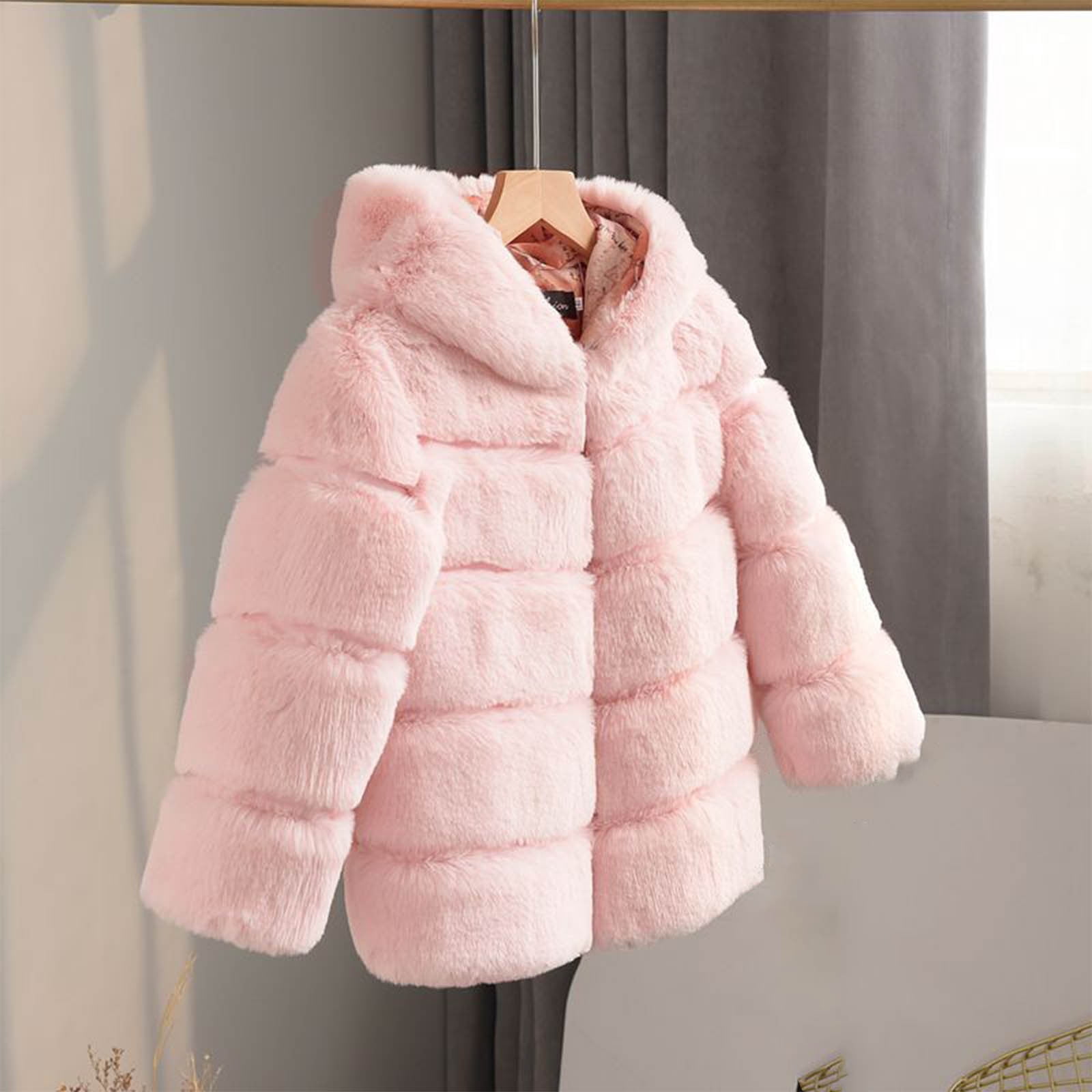NAISIBABY Girls Faux Fur Coat, Thicken Warm Long Sleeve Hooded Winter ...