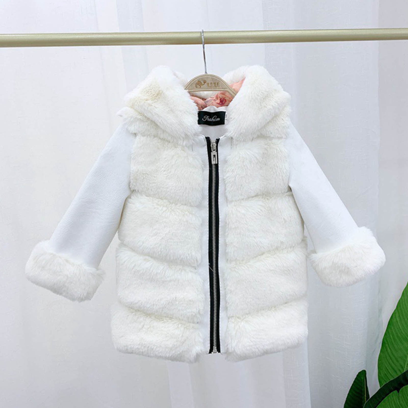 NAISIBABY Girls Faux Fur Coat with Hooded, Thicken Warm Zipper Long ...