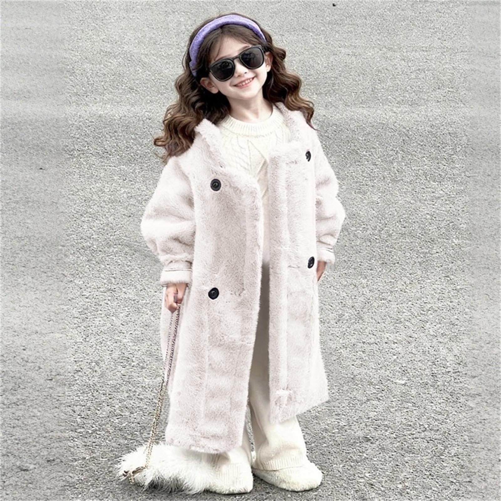 NAISIBABY Girls Faux Fur Overcoat, Thermal Lined Hooded Double-Breasted ...
